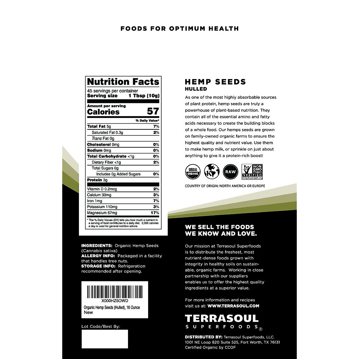 Terrasoul Superfoods Organic Hemp Seeds, 16 Oz, Versatile Superfood for Smoothies, Salads, and Grain-Free Toppings