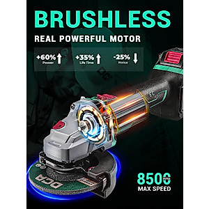 DCA Cordless Angle Grinder 20V 4-1/2 inch, 4.0Ah Battery & 2A Fast Charger, 8500RPM Brushless Motor, Power Angle Grinder with Cutting & Grinding Wheels, Flap Discs for Wood Metal & Rust Removal