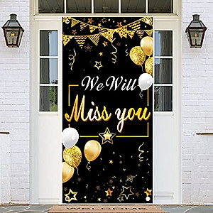 Luxiocio We Will Miss You Door Banner Backdrop Decorations, Going Away Party Farewell Party Door Cover Supplies, Black Gold Happy Retirement Party Décor for Coworker