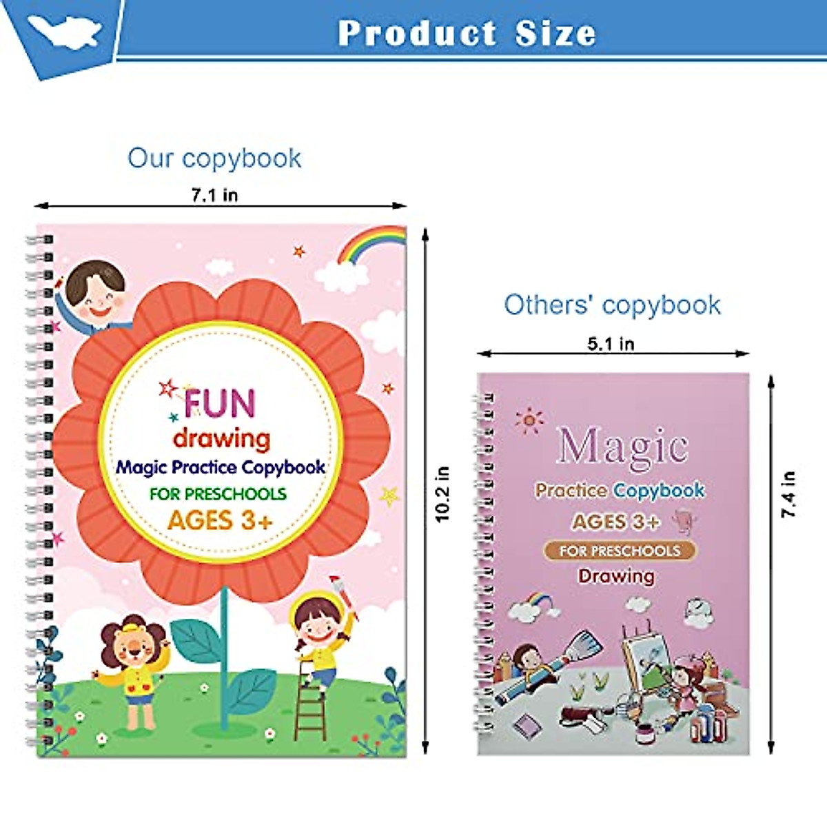 Hokeep Magic Practice Copybook For Kids Handwriting Practice Drawing Book Calligraphy Pens Set For Education Supplies Preschool Workbooks Age 3-5 (Extra Large)