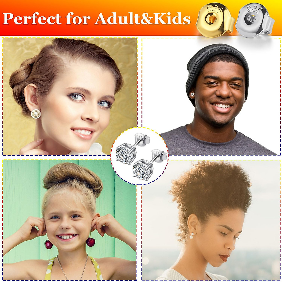 Earring Backs for Studs, Moconar 12PCS 925 Sterling Silver Earring Backs Replacements, Hypoallergenic Earring Backs Secure Ear Locking Pierced Earring Backs for Studs