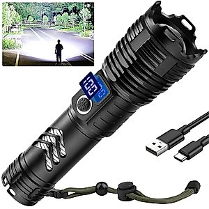 taoquwe Flashlights High Lumens LED Rechargeable, 900,000 Lumen Brightest Flash Light, High Power Flashlight USB with 5000 mAh Capacity, Waterproof Handheld LED Flashlight for Camping Hiking