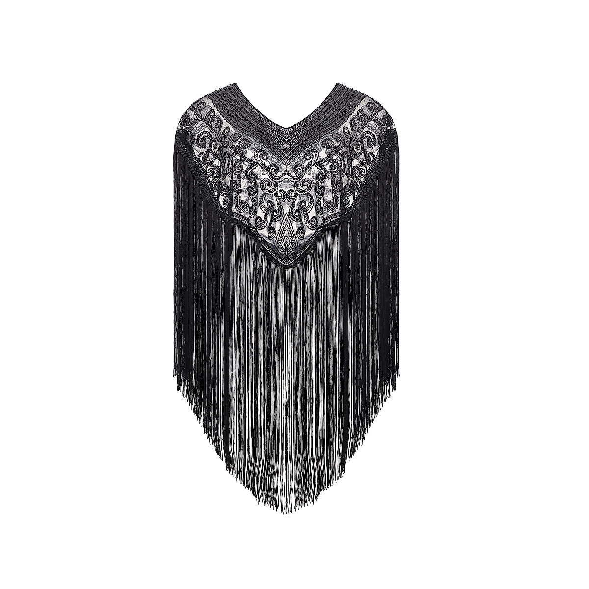 BABEYOND 1920s Shawl Wraps Long Fringed Evening Cape Sequin Beaded Party Shawl