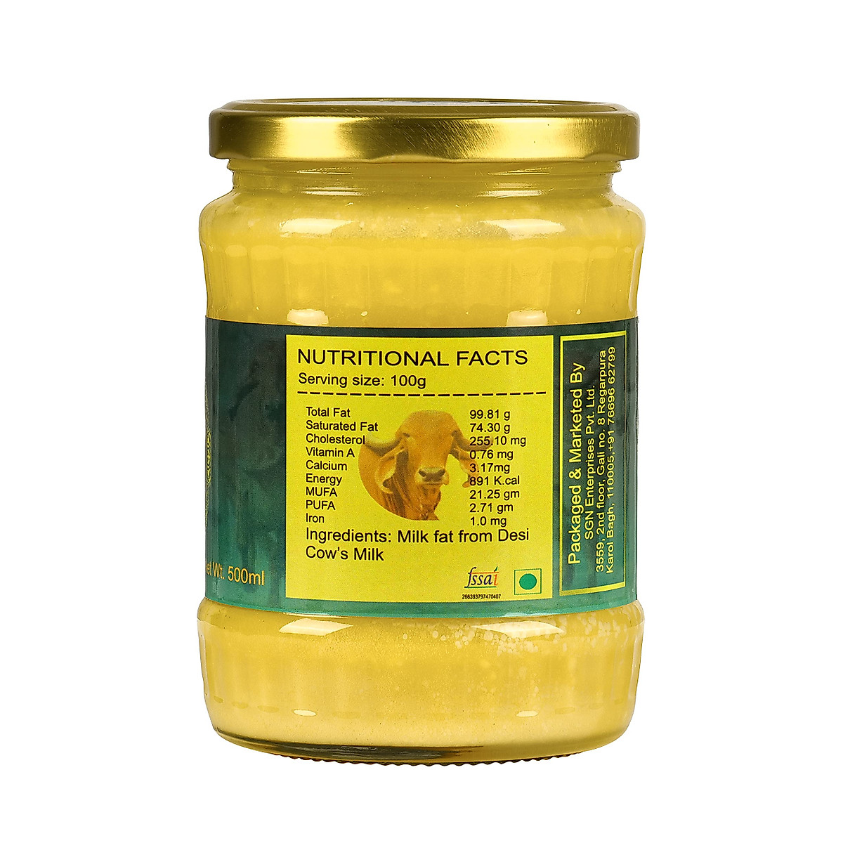 The Roast® A2 Cow Ghee Clarified Butter From Organic Pasture Raised | A2 Ghee - Gir Cow Desi Ghee | Bilona Ghee A2 Organic Grass Fed Butter | 500 ML Glass Jar