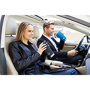 Mayim Large Travel Coffee Mug Tumbler with Clear Slide Lid and Handle, Reusable Vacuum Insulated Double-Wall Stainless-Steel Thermos, Fits in Cup Holder, 30oz., Blush