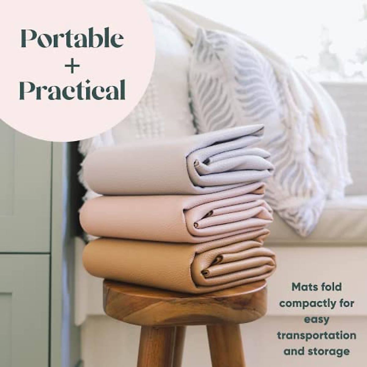 AVA + OLIVER Vegan Leather Multipurpose Play Mat - Indoor Outdoor Picnic Beach or Splat Mat - Waterproof and Sand Proof Foldable Blanket (Square (47" x 47"), Pink)