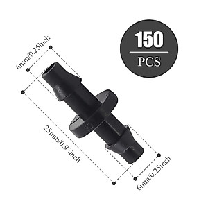 Moicstiy 150Pcs 1/4 Inch Drip Irrigation Coupling Fittings Straight Coupling Barbed Connector for 4/7mm Tube Drip Irrigation Watering System