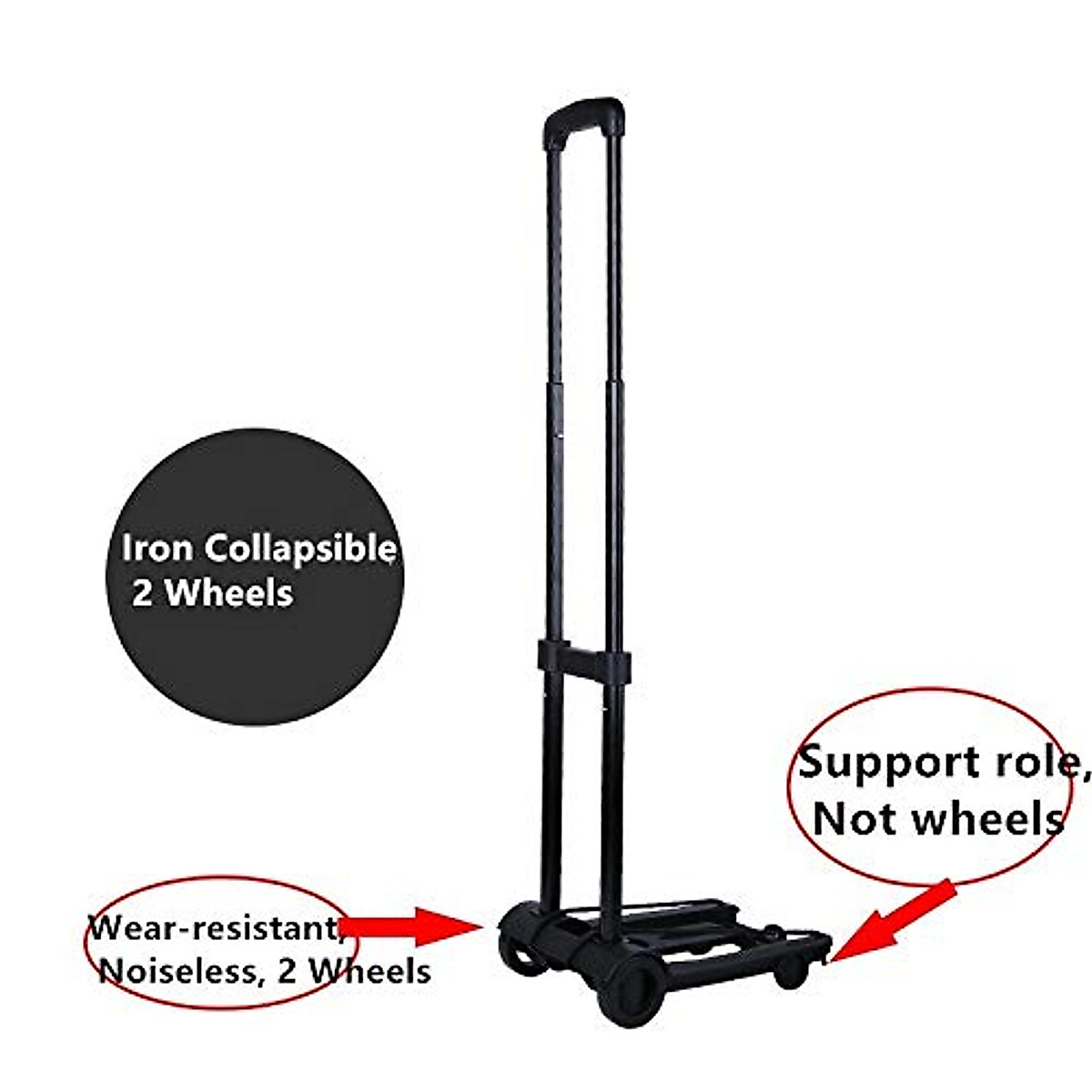RShop Minisize Luggage Cart with 2 Wheels Lightweight Plastic Carrier Trolley Folding Hand Truck for Shopping Travel, Camping Moving and Office Use (Small Base Plate:12.6 inch X 9 inch), Black (KBGF)