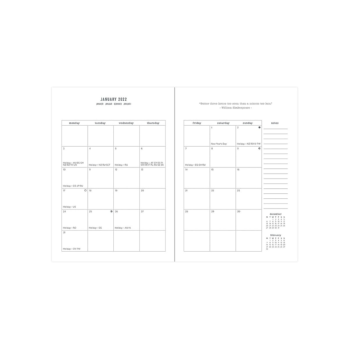 Letts Serenity A5 Week to View 2022 Diary - Ocean