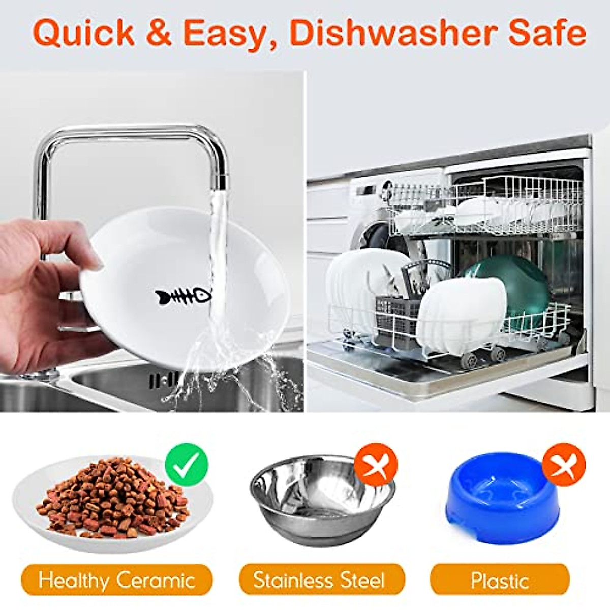 𝟮𝟬𝟮𝟯 𝐍𝐄𝐖 Anti Whisker Fatigue Cat Bowls, Healthy Ceramic Cute Flat Cat Food Bowl for Indoor Cats, Cat Dishes Shallow Wide Cat Plates for Wet Food, Small Whisker Friendly Pet Cat Feeding Bowls