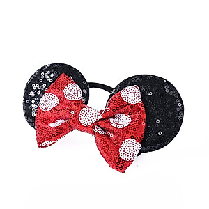 JIAHANG Mouse Ears Sequin Bow Nylon Hairband with Polka Dot, Hair Bow Headband, Soft Elastic Costume Headwear for Baby Girl Newborn Toddler, kids, Party Supplies