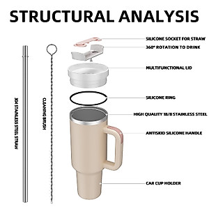 MURRICON 40 oz Tumbler with Handle and Straw,Reusable Vacuum Quencher Tumbler with Lid,Stainless Steel Insulated Travel Mug,for Coffee and Beverages(Rose Quartz)