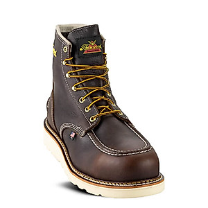 Thorogood 1957 Series 6” Waterproof Moc Toe Work Boots for Men - Soft Toe, Full-Grain Leather with Slip-Resistant Wedge Outsole and Shock-Absorbing Footbed, Briar Pitstop - 12 D US