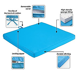 Uheng 6 Pack Patio Outdoor Chair Cushions with Ties, Seat Pads Mat, Waterproof Removable Cover, Comfort Memory Foam Nonslip for Garden Deck Picnic Beach Pool -18" X 18"(Blue)