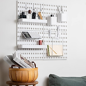 MULSAME Pegboard Combination Kit, Wall Mounted Storage Set with 8 Pegboards & 28 Accessories Hanging, White Peg Boards Organizer for Walls Display, Crafts Organization, Kitchen Organizer, 22" x 44"