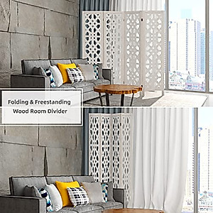 White Room Divider 4 Panel Cutout Room Divider and Folding Privacy Screens 5.6ft Temporary Wall Dividers Room Separator Free Standing Room Dividers for Home Office Restaurant Bedroom