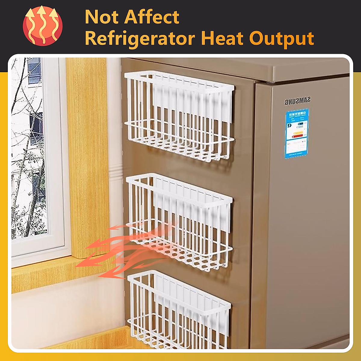 Magnetic Refrigerator Organizer Magnetic Basket Kitchen Organizer Metal Ziplock Bag Storage Organizer (White)