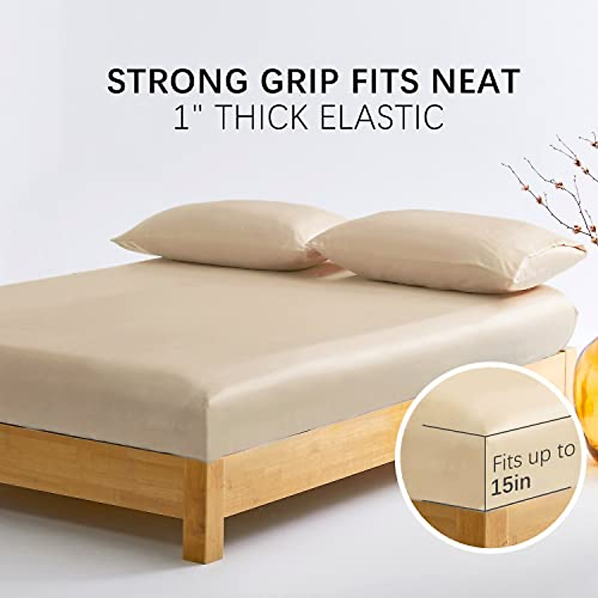 Candoury Satin Sheets Queen Bed Set 4 Pcs, Soft and Durable Pillowcase, Flat Sheet and Fitted Sheet, Hotel Luxury Silky Satin Sheets Set(Queen, Taupe)