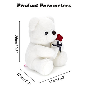 9.8'' Teddy Bear with Rose, Soft Plush Bear Doll Stuffed Animal Toys Valentines Day Decor Gifts for Her/Girlfriend Lover Mom Kids (White)