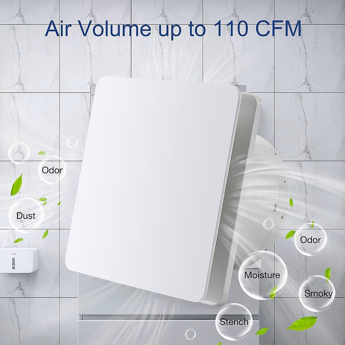 Fanspex 6” Bathroom Exhaust Fan With Front Panel, Bathroom Vent Fan for Window or Wall Mount, 1.0 Sones Quiet, 110 CFM, 17W Low Consumption, 5 Ft Long Cord with On/off Button