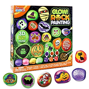 Klever Kits Halloween Rock Painting Kit for Kids, Glow in The Dark Rock Painting with Paint Tubs, Creativity Arts Crafts DIY Supplies Kit for Halloween, Kids Painting Gifts, Family Activity