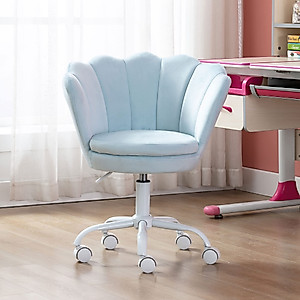 DM Furniture Velvet Kids Desk Chair Cute Computer Chair Modern Upholstered Swivel Arm Chair Adjustable Rolling Vanity Chair for Bedroom Living Room Girls (Blue)