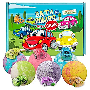 CF Natural Daily Cars Bath Bomb Gift Set with Pull-Back Cars Inside, 6 Pack 7oz Huge Bath Bombs for Kids, Organic Rich Foam and Strong Fizzie Bath Bombs for Chrildren…