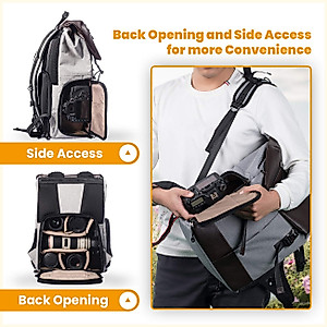 TARION Camera Backpack Waterproof Camera Bag Waterproof Certified IPX5 Large Capacity Side Access with 15.6 Inch Laptop Compartment Rain Cover for Women Men Photographer Lens Tripod Tablets