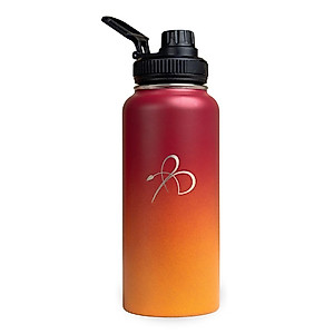 Bright Line Eating Signature B Logo 32oz Stainless Steel Water Bottle - Insulated, Dishwasher Safe, BPA Free, Includes 3 Lids, Orange Silicone Boot