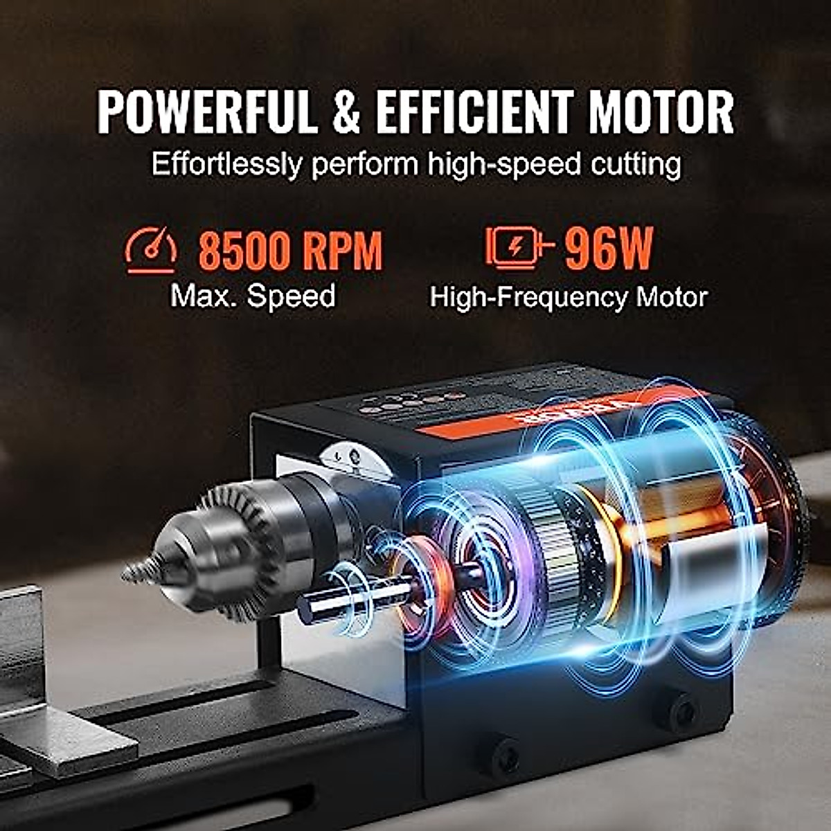 VEVOR Mini Lathe Machine, 2.76 in x 6.3 in, 24VDC 96W Mini Wood Lathe Tools Milling Machine Accessories, 7 Speeds 4220/5300/5650/6350/6660/7050/8450 RPM, for DIY Woodworking Wood Drill Rotary Tool