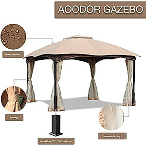 Aoodor Patio Gazebo 12' x 12' Metal Frame with Mesh Netting Canopy Top - Khaki Color