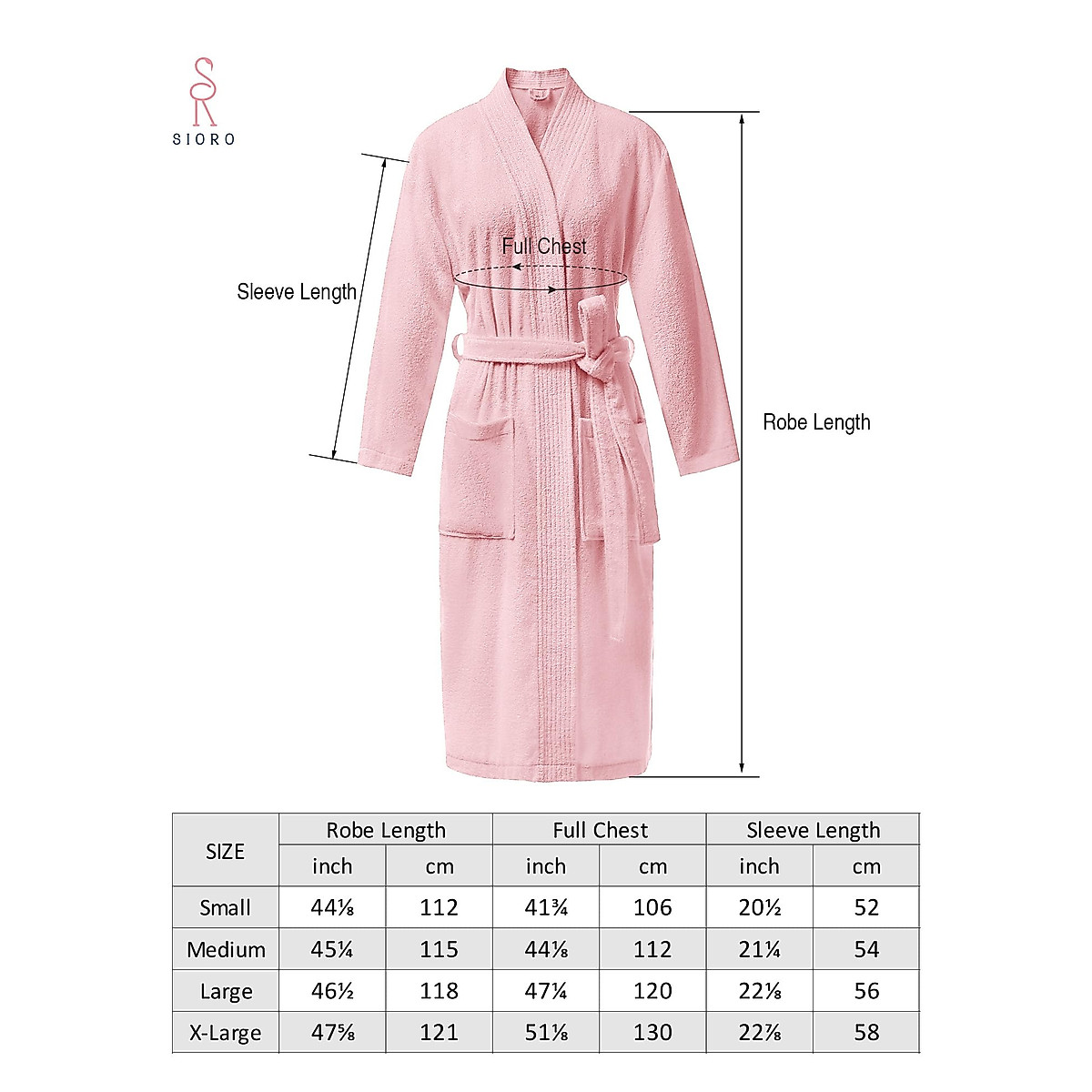 SIORO Terry Cloth Robes for Women Cotton Kimono Bathrobe Towel Soft Fuzzy Absorbent Long Sleeve Calf Length Robe Plush Warm Shower Housecoat，Light Pink Small