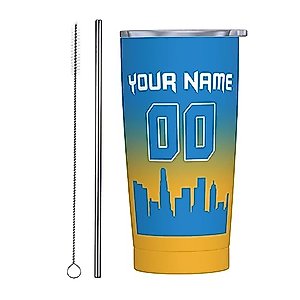 Custom Football Travel Coffee Mug - Personalized Stainless Steel Insulated Coffee Tumbler with Lid Straw Coffee Mug Fits in Car Cup Holder Sports Fan Gifts for Men Women, 20oz