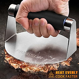 FANGSUN Burger Press with Anti-Scald Handle, 5.8 Inch Stainless Steel Burger Smasher, Round Non-Stick Hamburger Press for Griddle, Griddle Accessories Kit for Flat Grill Cooking, Gift Package