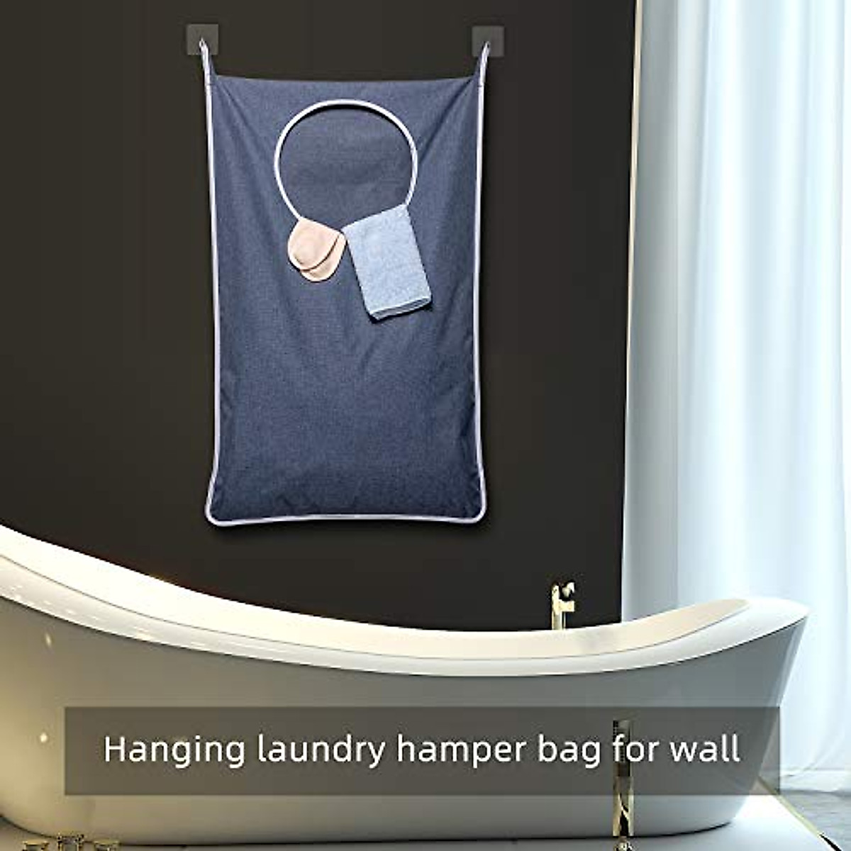 SAVERHO Large Hanging Laundry Hamper Bag, Waterproof Door Laundry Hamper for Dirty Clothes Larg Size 35X22inch Hanging Laundry Bag(Blue-2Pack)