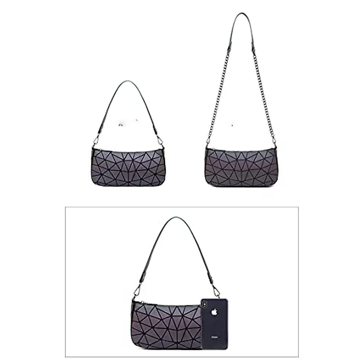 Women Luminous Small Shoulder bag Mini Geometric Small Clutch Crossbody Bag (Black)