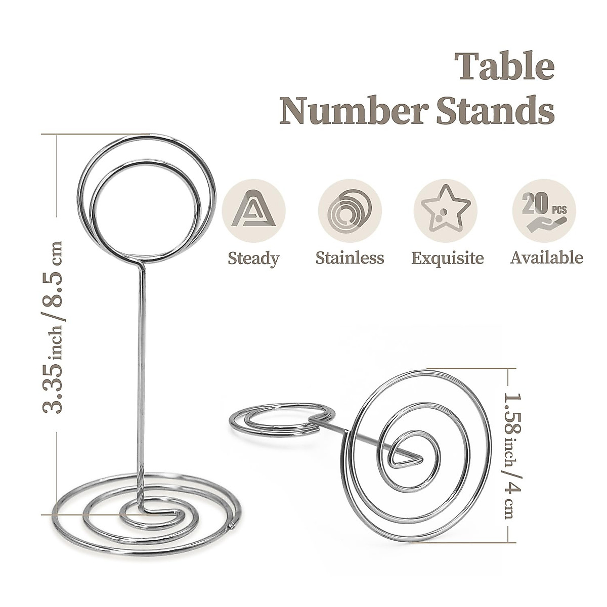 RONTEDA Table Number Holders 20Packs - 3.35 Inch Table Number Stands Place Card Holder for Wedding Party Graduation Reception Restaurant Home Photo Picture Office Memo (Silver, 3.35")