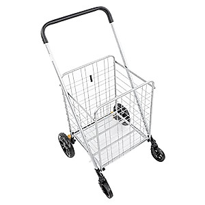 BISupply Foldable Shopping Cart with 360° Swivel Castor Wheels - Lightweight Heavy Duty Utility Grocery Cart with 330 lbs Weight Capacity for Groceries, Laundry, Luggage, Travel, and Tailgating