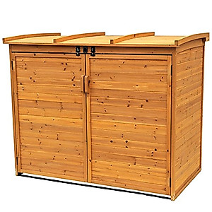 Leisure Season RSS2001L Large Horizontal Refuse Storage Shed - Brown - Wooden Refuse Cabinet for Trash Bins - Outdoor Tool and Garage Organizer – Weatherproof House and Garden Rubbish Enclosure Box