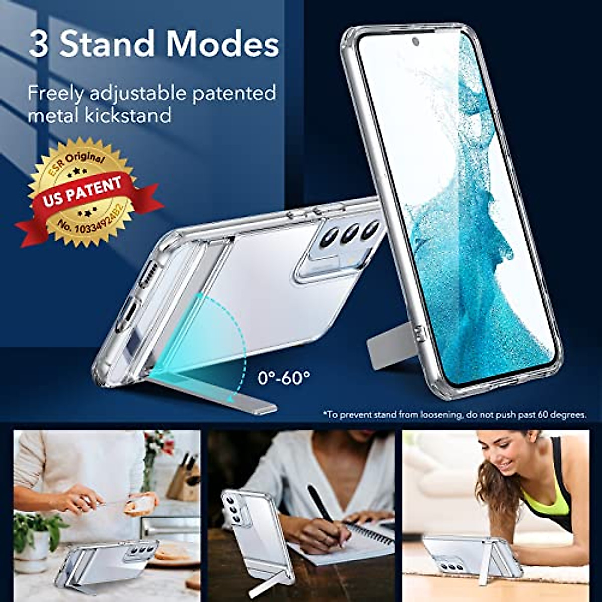 ESR Metal Kickstand Case Compatible with Samsung Galaxy S22 Plus (6.6 Inch) (2022), Versatile Patented Kickstand, Crystal Clear Scratch-Resistant Back Cover, Clear