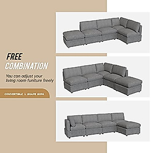 FDW Modular Sectional Sofa Couch,L Shaped Sofa Couch Convertible Sofa 4-Seat Sofa with Ottoman for Living Room Bedroom Office,Gray