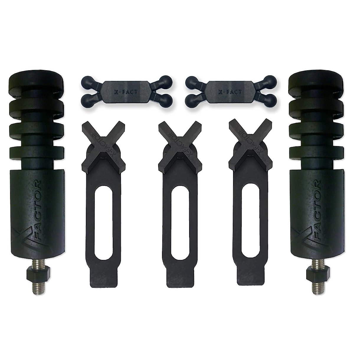 Crossbow Accessories Kit by X Factor | Made in USA | Multi Pack of Crossbow Limb Dampeners, String Silencers, and 4" Bow Stabilizers | Durable A-Tech Rubber