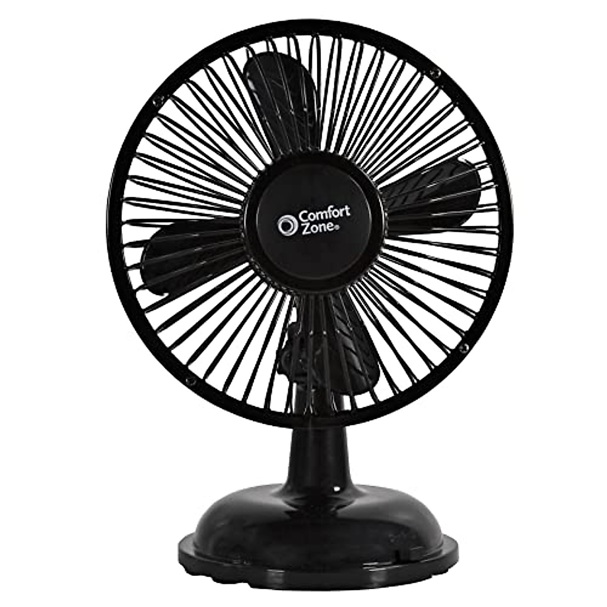 Comfort Zone CZ5USBBK 5” 2-Speed Dual Base USB or Battery-Operated Desk Fan, 360-Degree Adjustable Angle, LED Power Indicator Light, Black
