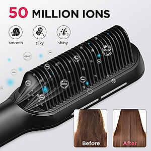 MiroPure Hair Straightener Brush, Hair Straightener Comb, 2-in-1 Ionic Straightening Brush with LCD Display, 13 Temperature Settings 30s Fast Even Heating Dual Voltage, Anti-Scald