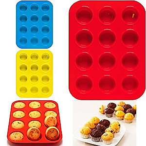 1 Mini Muffin Silicone 12 Cup Cavity Cookie Cupcake Bakeware Pan Soap Tray Mold Silicone Muffin Pan 12 Cups Regular Silicone Cupcake Pan Muffin Cakes Tart Bread BPA Free and Dishwasher Safe 9.5" x