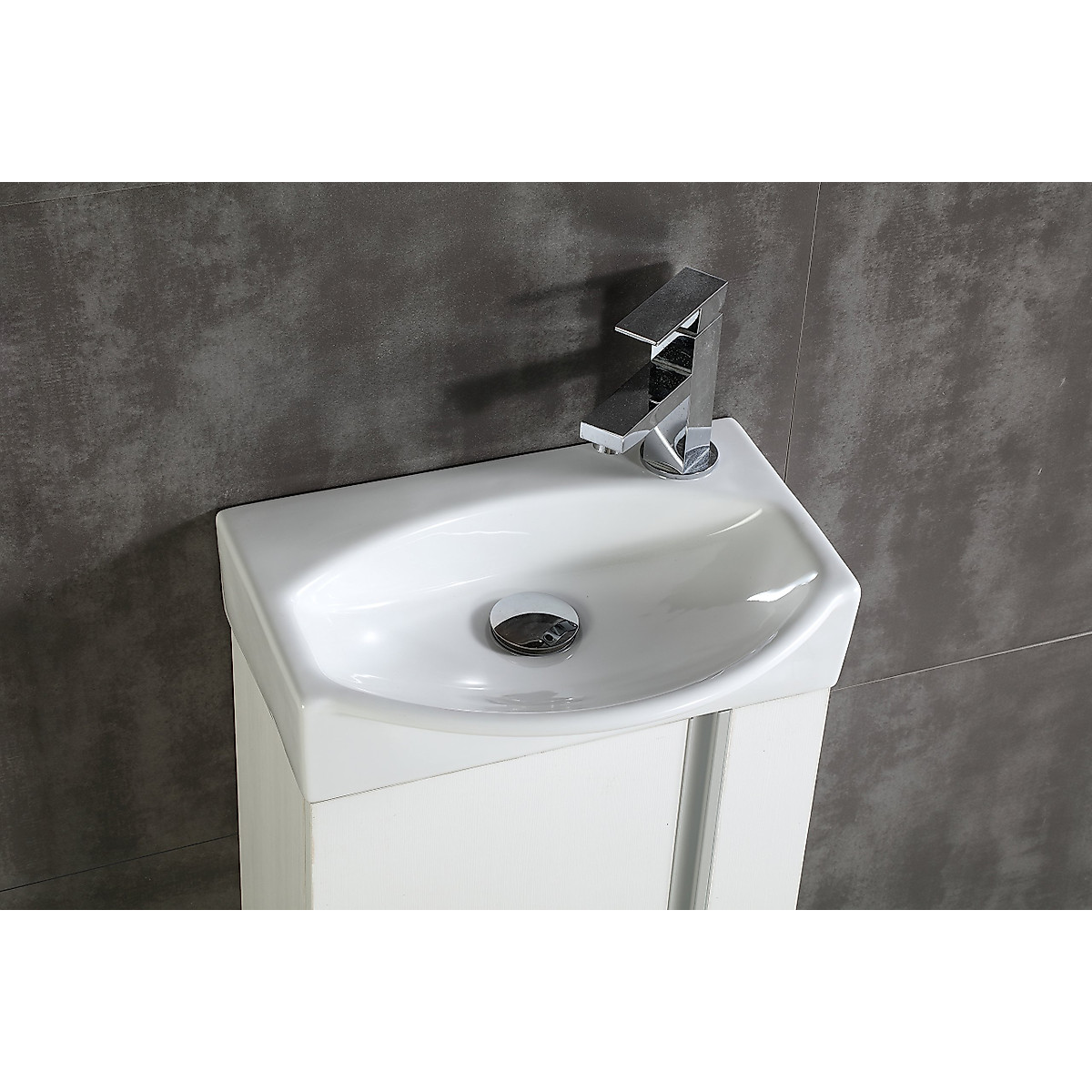 Fine Fixtures Compacto Small Bathroom Vanity Set with Sink -Wall-Mounted Cabinet- Sink top, and Mirror Included (White)