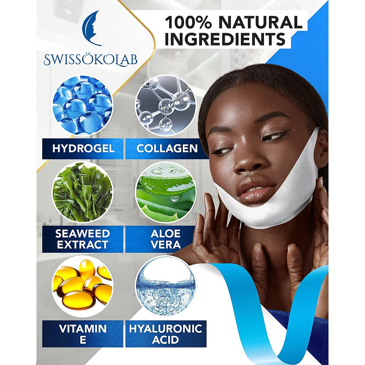 SWISSÖKOLAB Double Chin Reducer V Line Lifting Mask Face Slimming Strap Chin Neck V Shaped Lift Tape Chin Up Patch V Up Contour Tightening Firming