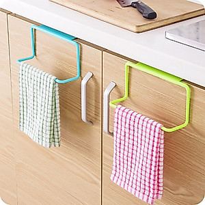 FnPti Over Door Towel Rail Hanger Kitchen Cabinet Cupboard Draw Hand Holder - Blue Plastic Towel Rack, Easy to Use and Clean, Free Punch