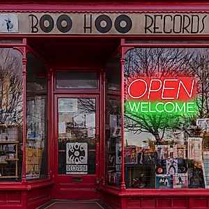 Open Welcome Signs for Business Ultra Bright LED Neon Open Sign 22 Inch Lighted Open Sign Electric Plug In Light Up Open Sign for Business Storefront Window Glass Door Shop Store Bar Salon