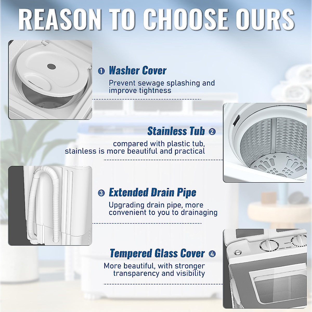 Superday Portable Mini Twin Tub Washing Machine Compact Washer and Spin Dryer w/Wash and Spin Cycle 17.6lbs Capacity For Camping, Apartments, Dorms, College Rooms, RV’S, Delicates, Grey